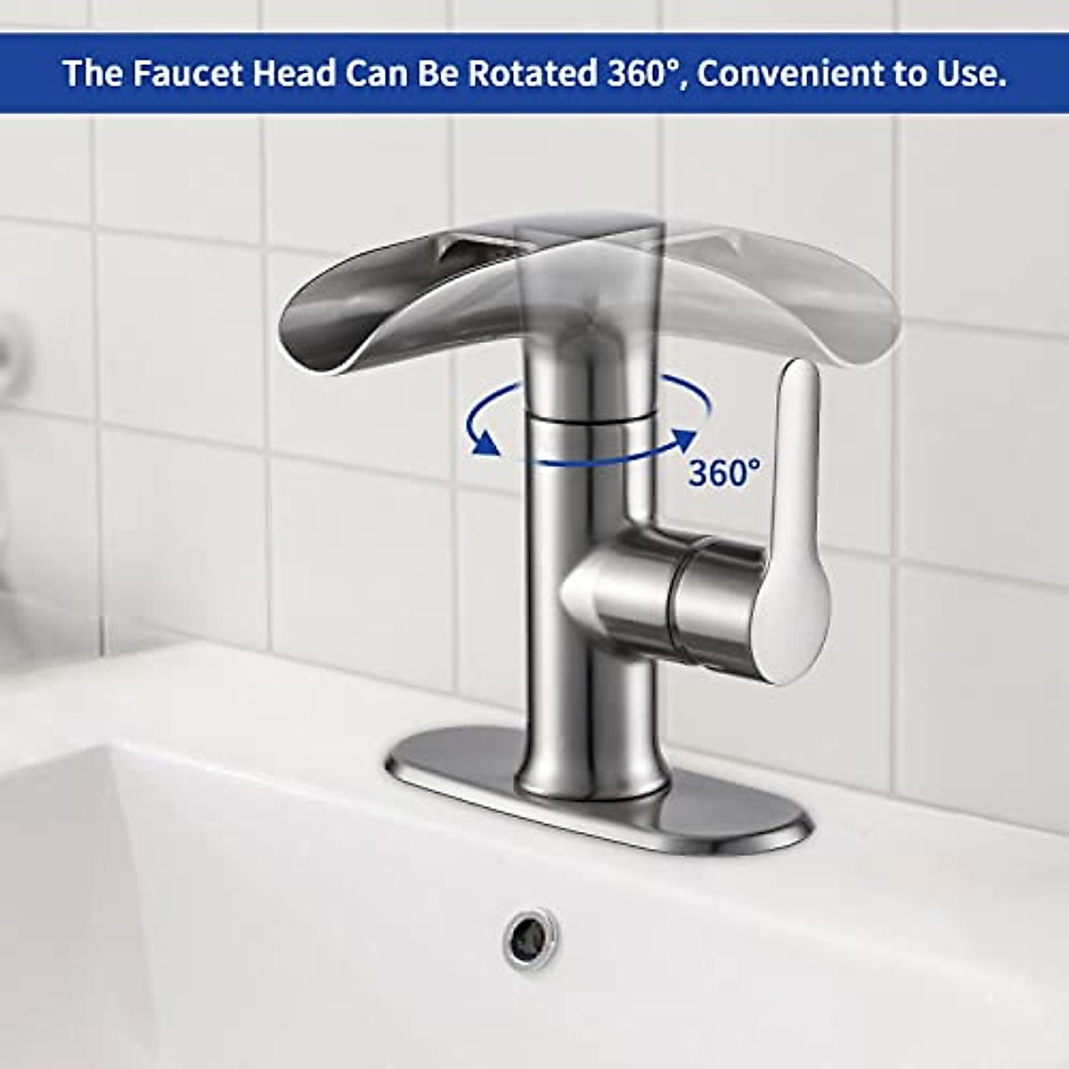 VXV LED Bathroom Sink Faucet, Single Handle Brushed Nickel Bathroom Faucets, Faucet for Bathroom Sink with Pop Up Drain and Deck Plate,1or 3 Hole