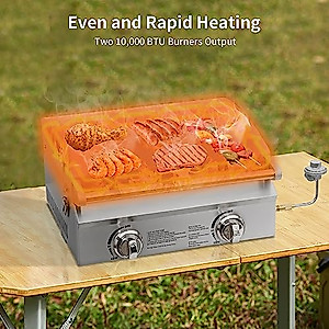 Hykolity 20 in. Portable Propane Grill, 20,000 BTU Stainless Steel Tabletop Propane Gas Grill with Travel Locks, Built in Thermometer, Propane Grill for Camping, Outdoor, Cooking, Tailgating