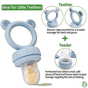 JEXFUN Silicone Baby Fruit Food Feeder Pacifier & Breastmilk Popsicle Freezer Molds, Baby Food Storage Containers Breast Milk Ice Cubes for Baby Teething & Infant Self Feeding, BPA Free - (Blue)