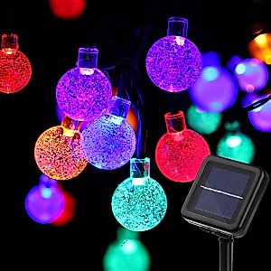 Solar String Lights, 19.7feet 40 LED Crystal Ball Fairy Lights with 8 Modes, Outdoor Waterproof Solar Powered Lights for Patio, Garden, Lawn, Path, Party and Home Decorations, Multi Color