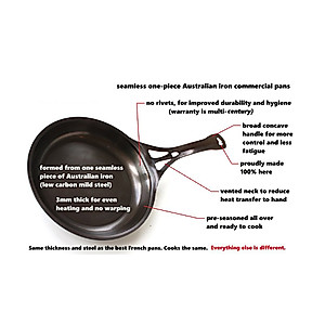 AUS-ION Skillet, 10.2" (26cm), Smooth Finish, 100% Made in Sydney, 3mm Australian Iron, Professional Grade Cookware