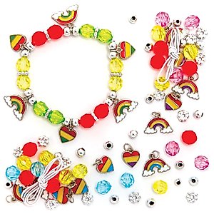 Baker Ross FE111 Rainbow Charm Bracelet Kits - Pack of 3, Perfect for Kids Jewelry Making Activities, Bead Art Activities or Party Crafting