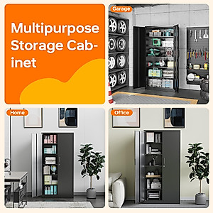 NODHM Garage Storage Cabinet with Lock, 72" Steel Storage Cabinet with Doors and 5 Adjustable Shelves, Metal Utility Cabinet Tall File Cabinet for Garage, Office, Home