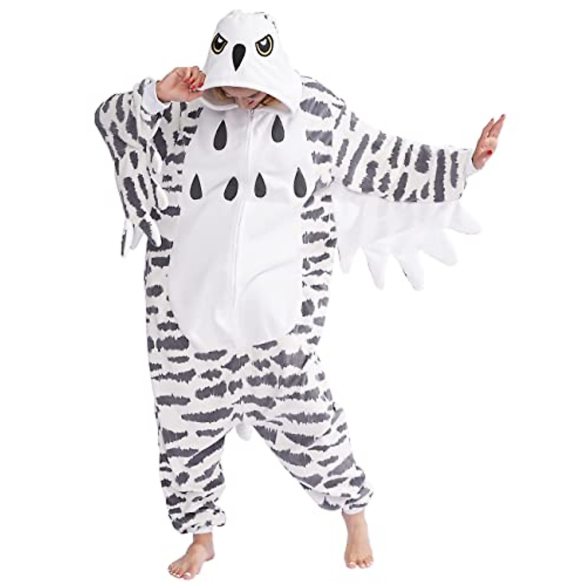 LZBXBXDA Unisex Adult Snowy owl Onesie One Piece Pajamas Animal Christmas Costume Homewear Sleepwear for Women men