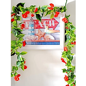 AirSun Artificial Morning Glory Flower Vines, 2pcs 15Feet Hanging Plants Silk Garland Fake Green Plant Home Garden Wall Fence Indoor Outdoor Wedding Birthday Decor (Red)