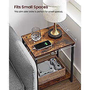 VASAGLE Side Tables with Charging Station, Set of 2 End Tables with USB Ports and Outlets, Nightstands for Living Room, Bedroom, Plug-in Series, Rustic Brown and Black ULET372B01