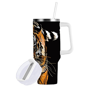 ALAZA Tiger Swooping Howling 40 oz Tumbler Stainless Steel Water Bottle Vacuum Insulated Cup with Straw Lid & Handle For Travel Car Cup Holder