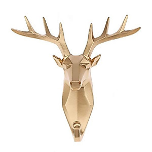 Kepfire Elegant Wall Art Cartoon Bedroom Christmas Hook Mural Home Decoration Creative Animal Gold Deer Head Coat Bag Key Cap Punch-Free Hanging Resin Nordic Style