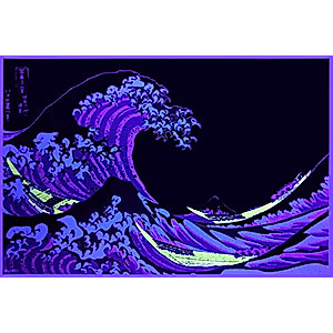 Great Wave Off Kanagawa Katsushika Hokusai Japanese Art Vaporwave Cool Psychedelic Trippy Hippie Decor UV Light Reactive Black Light Eco Blacklight Poster for Room