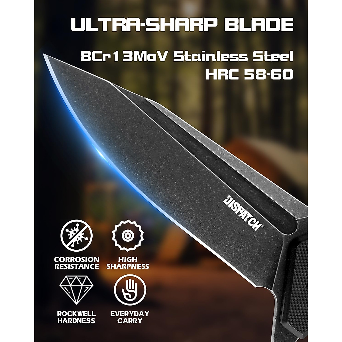 Dispatch Folding Pocket Knife with Clip, 3.58 Inch 8Cr13MoV Steel Clip Point Blade with G10 Handle, Tactical Pocket Knife for Men Outdoor Camping Hunting Hiking Survival Pocketknife