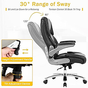 Ergonomic Big and Tall Office Chair Heavy Duty 400lbs Adjustable Rolling Swivel Desk Chair Pu Leather Executive Task Work Chair High Back Tilt Computer Chair w/Flip-up Armrest & Lumbar Support, Black