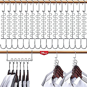 30 Pack Space Saving Hangers 12 Slots Stainless Steel Clothes Hangers Silver Closet Hangers Space Saver Organizers Cascading Hanger for Bedroom Organization Dorm Room Essentials