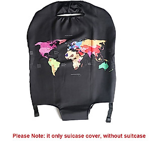 MosaiRudo Thicker Luggage Cover Elastic Suitcase Cover Protector Fits 18-32 Inch Suitcase Travel Accessories (World Map, S)