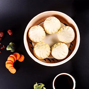 Dasoguy Deepen 10.2 Inch Handmade Wood Steamer with Stainless Steel Rings, 2 Tiers Steam Basket for Dumpling Dim Sum Bun Rice Chinese Food, Present 2 Cotton Liners