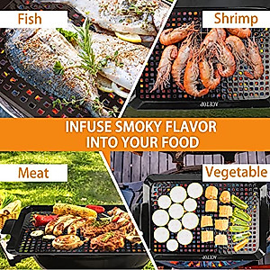 2PCS Grill Topper Pans BBQ ACETOP Nonstick Barbecue Grilling Baskets Outdoor Stainless Steel BBQ Grill Tray with Perforated Bottom for Indoor Camping Chicken Drumsticks Vegetable Shrimp Meat