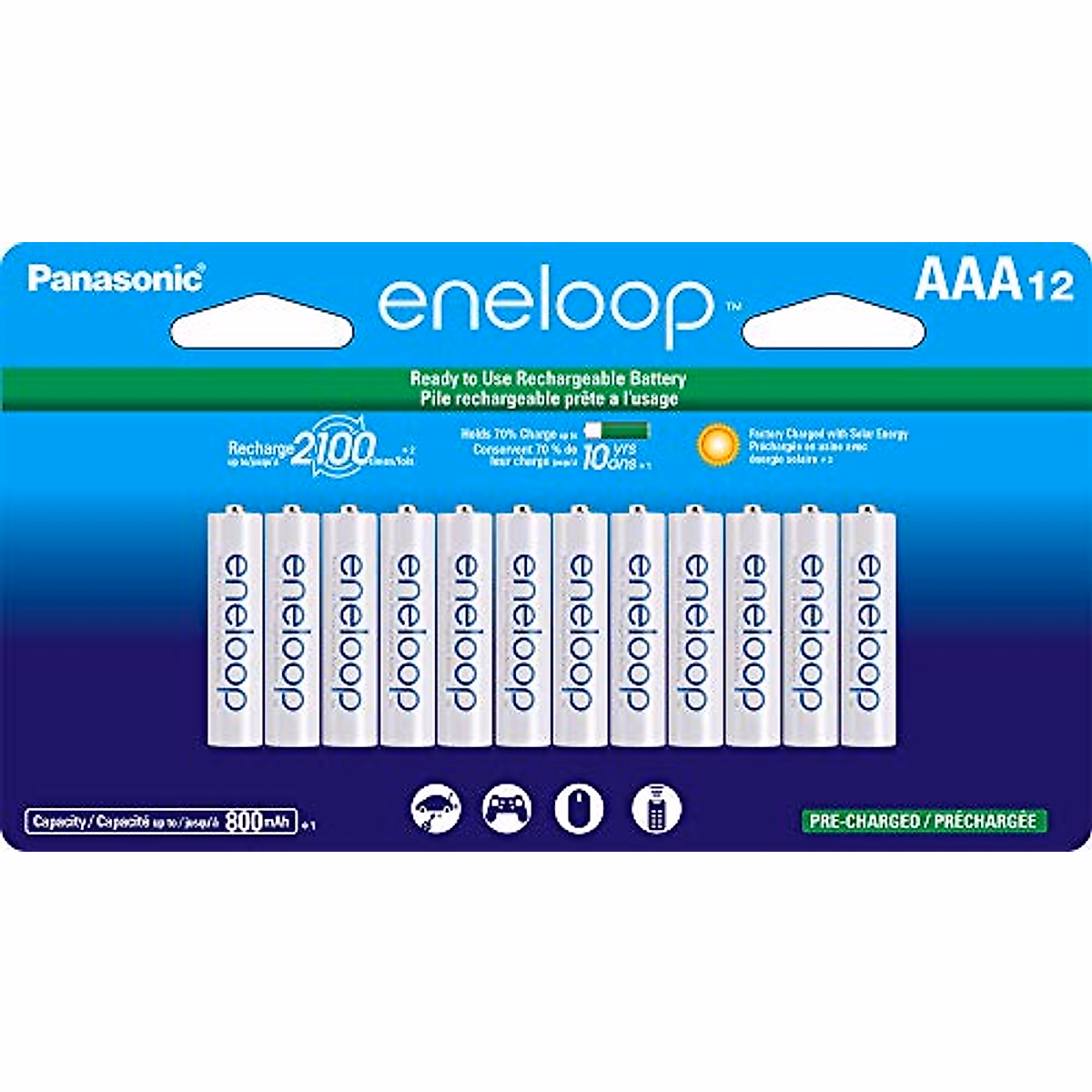 Panasonic BK-4MCCA12FA eneloop AAA 2100 Cycle Ni-MH Pre-Charged Rechargeable Batteries, 12-Battery Pack