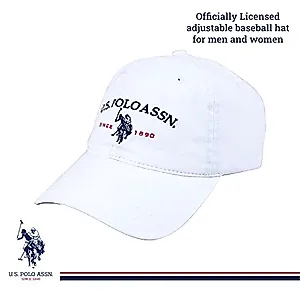 U.S Polo Assn. Embroidered Pony Horse Logo Since 1890 Adjustable Cotton Baseball Hat with Curved Brim, White, One Size