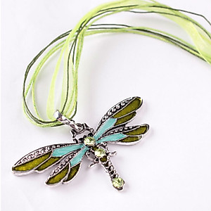 AKOAK Fashion Creative Bohemian Jewelry Ethnic Multi-layer Chain Colorful Enamel Dragonfly Pendant Necklace（Green）