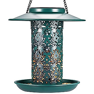 Solar Bird Feeders for Outside DesGully Metal Outdoor Hanging,Wild feeders as Gift Ideas Lovers Garden Yard Patio Cardinals (Chew-Proof,Heavy Duty Weather Resistance 2LBs)