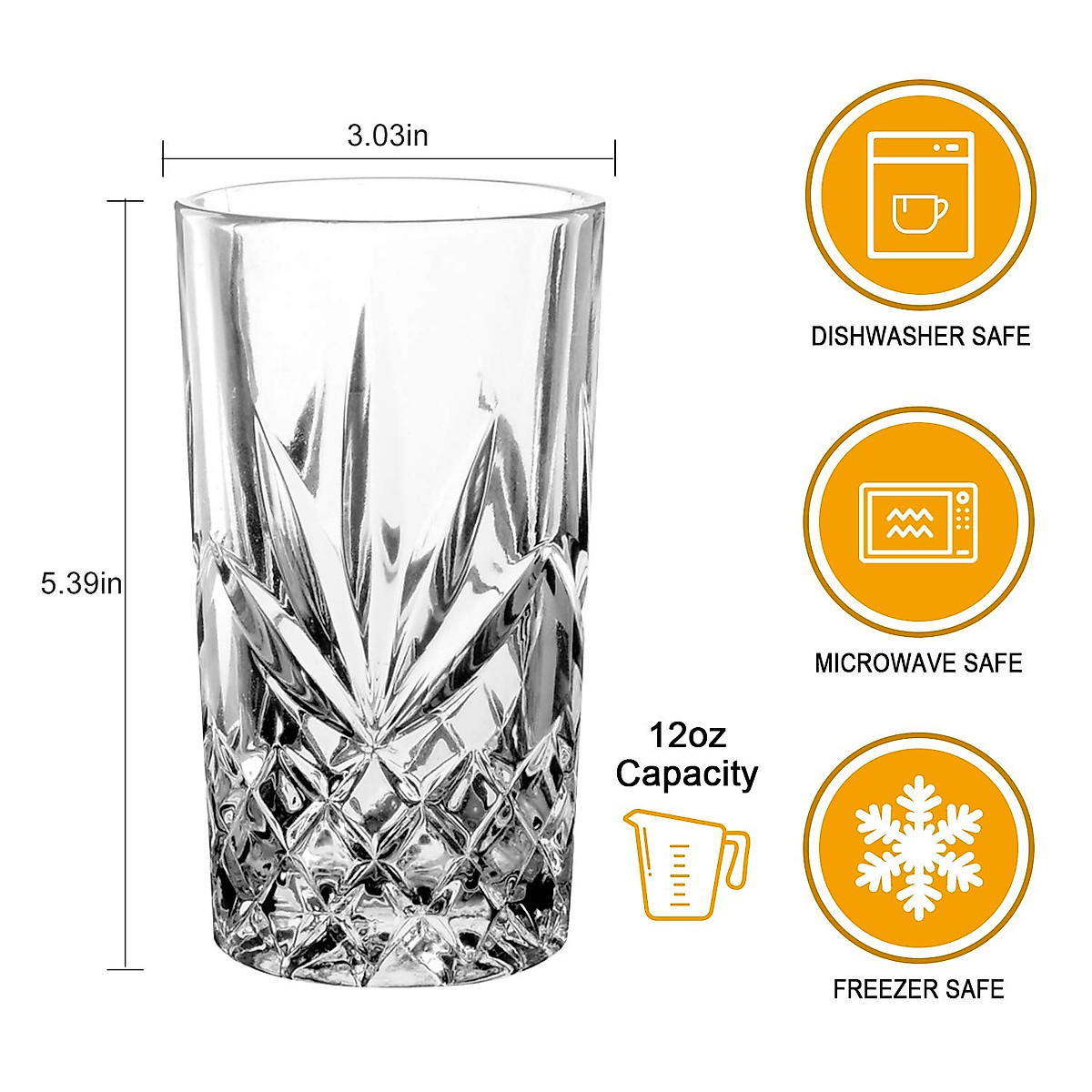 Whisky Glasses Set 12 oz,Liqueur Spirits Glasses Snifters Round Clear Drinking Glass,Rock Glasses,Old Fashioned Cocktails Glasses Bourbon Glasses for Restaurants,Bars,Water Cups Vodka Cups 8 Pack