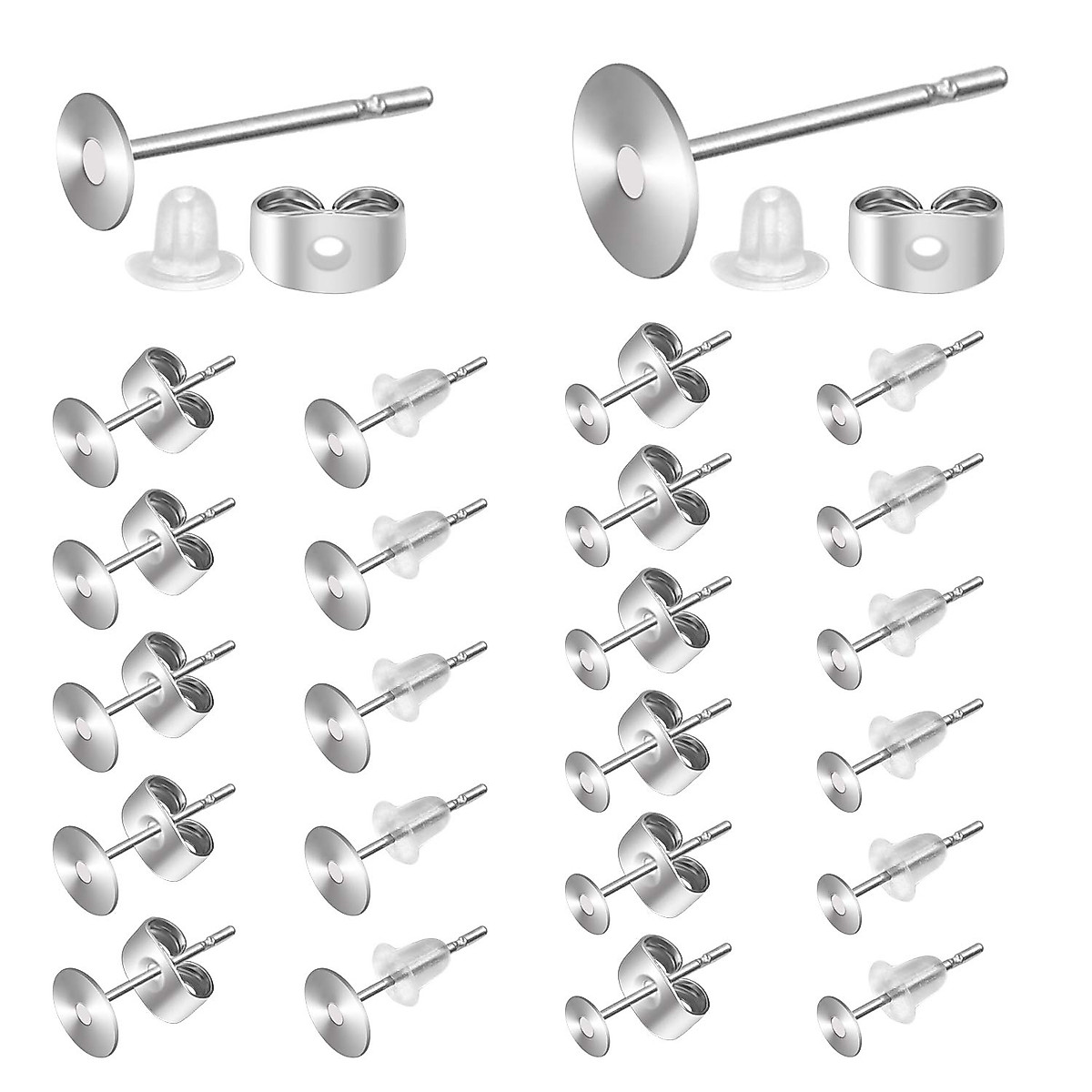1200 PCS Earring Posts Stainless Steel and Backs with Hypo-allergenic Earring Posts Butterfly and Rubber Bullet Earring Backs for DIY Stud Earring and Jewelry Making