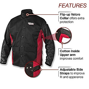 Lincoln Electric Grain Leather Sleeved Welding Jacket | Premium Flame Resistant Cotton Body | Black & Red | Large | K2987-L