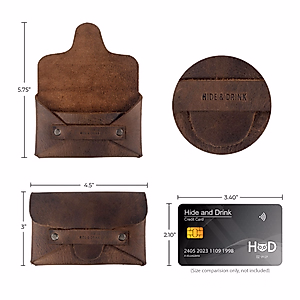 Hide & Drink, Snapless Business Card Holder for Men and Women, Vintage Wallet, Sturdy Pouch, Money Organizer, Full Grain Leather, Handmade, Bourbon Brown