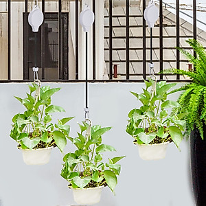 6 Pcs Plant Pulley Retractable Hanger, Easy Reach Plant Pulley Adjustable Height Wheel for Hanging Plants Heavy Duty Plant Hanger for Garden Baskets Pots &amp; Birds Feeder - White