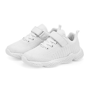 Hetios White Tennis Shoes for Girls Boys Breathable Athletic Tennis Shoes Children (Toddler/Little Kid/Big Kid) 1 M US