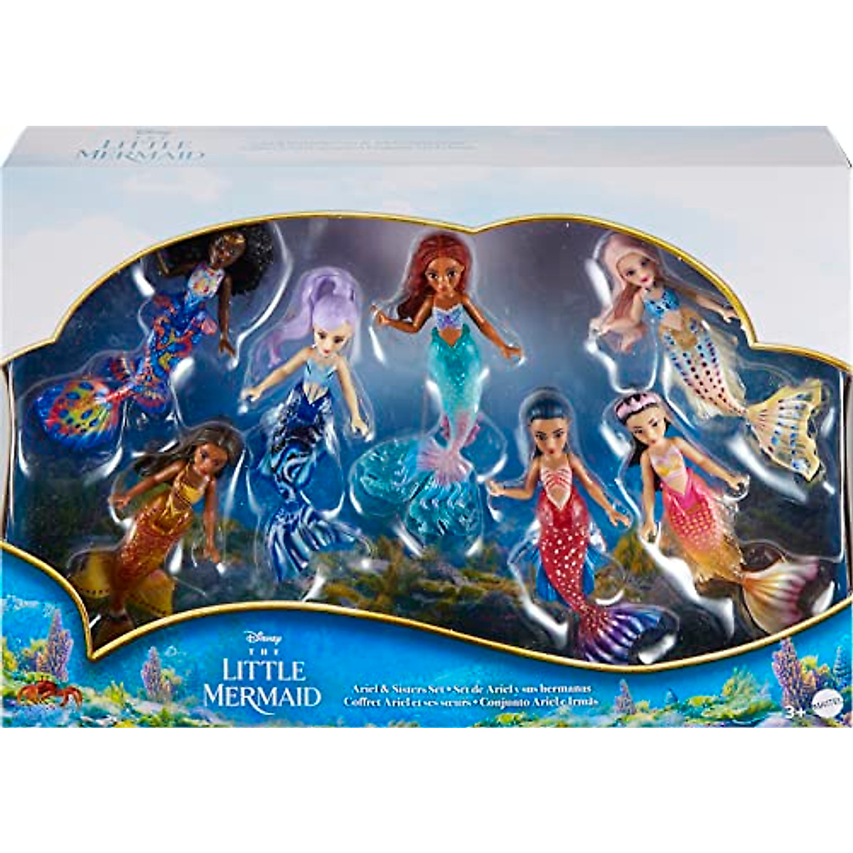 Disney The Little Mermaid Ariel and Sisters Small Doll Set, Collection of 7 Mermaid Dolls, Toys Inspired by The Movie