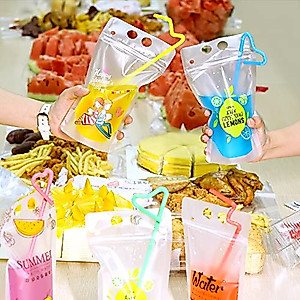 24 Set Drink Pouches Beverage Juice Bags with Straws and Zipper Drinking Cups for Birthday Cheers Stand-up Carnival Party Favor