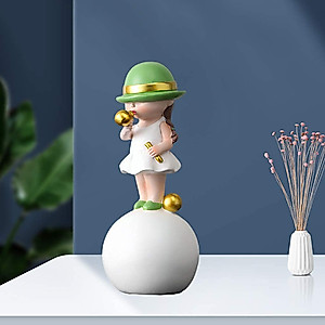 Desktop Figurine Resin Statue Cartoon Sculpture Abstract Crafts Art Ornament Desk Table Statue for Home Bedroom Living Room Garden Office - Girl, Green