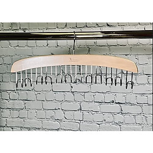 RoomForLife - Solid Wood Hanger with 12 Metal Hooks for Hanging Belts, Necklaces, Swimsuits, Ties, Scarves, Bras, Undergarments and Closet. Size 15.5 inches x 6.25 inches