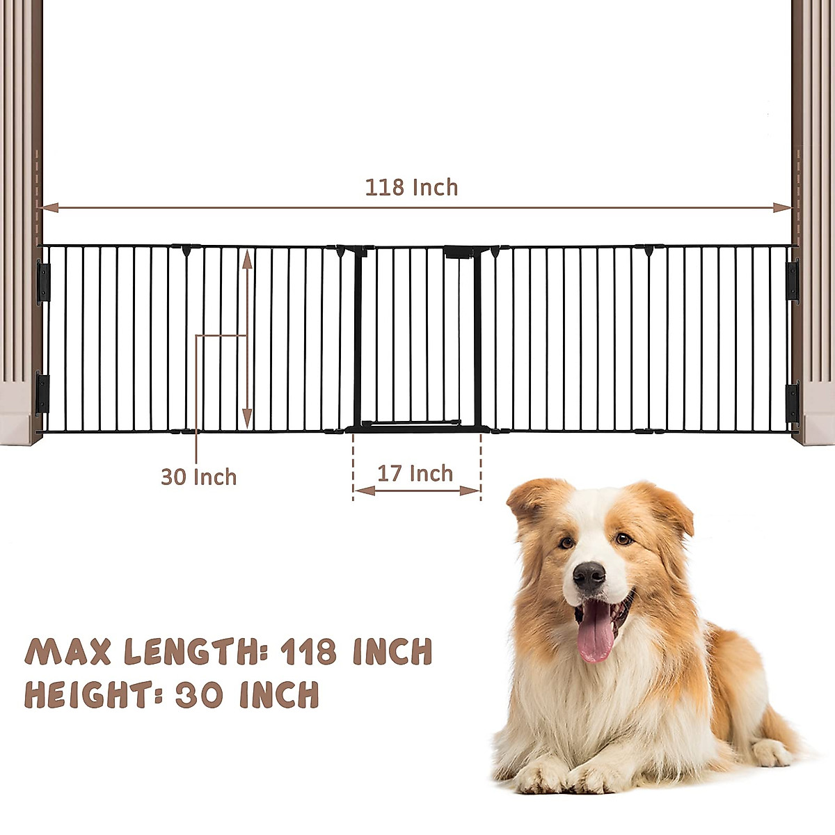 AUXSOUL 118" Wide Baby Gate Metal Safety Playpen - Fireplace Fence for Toddler/Pet/Dog, Fits 72"- 118" Wide, 5-Panel (30" H, Black)