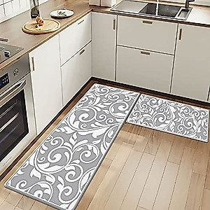 Large Kitchen Mats Anti Fatigue, 2 - Pack MojiDecor Thicken Kitchen Rugs Standing Pads Durable Stain Resistant Non-Slip Memory PVC Floor Mats (17.8 x 47.2Inch)& (17.8 x 30Inch) for Home Garage Office