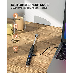 RONXS Lighter Electric Lighter, Candle Lighters USB Rechargeable Arc Lighter with Hanging Hook, LED Battery Display Long Lighters for Candle Grill BBQ Home Outdoor