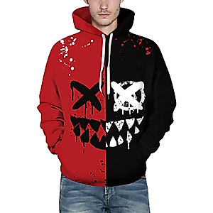 Chaos World Men's Novelty Hoodie Long Sleeves 3D Funny Graphic Print Sweatshirt Pullover(5X-Large,3 Black Red Wing)