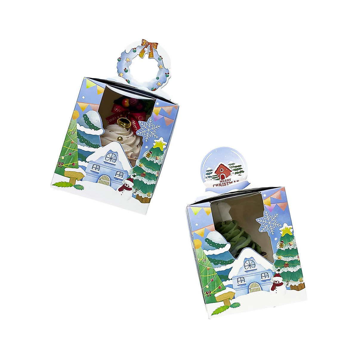 Christmas Individual Cupcake Boxes with Window 32 Count Snow Day Single Cupcakes Box 3.6 * 3.6 * 4.3inch Cupcake Carrier