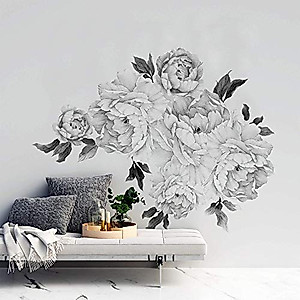 Murwall Floral Peony Wall Decal Black and White Florals Removable Peel and Stick Monochrome Flower Bouqet Wall Sticker Livingroom Entryway