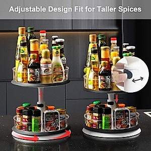 2 Tier Lazy Susan Turntable Kitchen Spice Rack Organizer for Cabinet Rotating Carousel Lazy Susan for Table Spice Storage Pantry Organization Height Adjust & Detachable Large Plastic Clear Bins