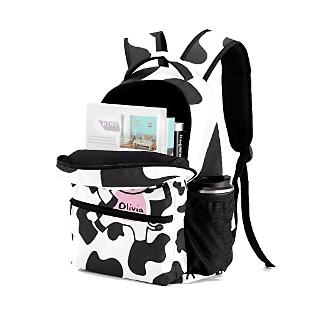 zaaprintblanket Personalized Little Cow Black White with Text Name Casual Bags Waterproof Backpack for Unisex Adult Gift