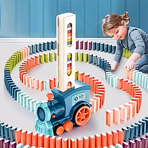 DAWUSU 200 PCS Automatic Domino Train Toy Set,Fun Domino Games for Kids,Domino Games for Boys and Girls Age 3-8