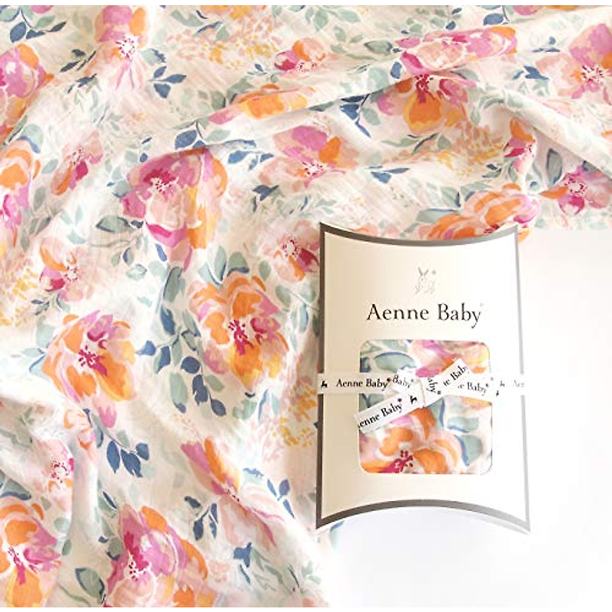 Aenne Baby, Muslin Swaddle Blanket for Girls, Infant Toddler Quilt, Swaddle Wrap for Girls, Luxurious Soft and Silky Stroller Cover, Floral Orange Pink Tropical Blankie, Large 47"x 47", 1 Pack