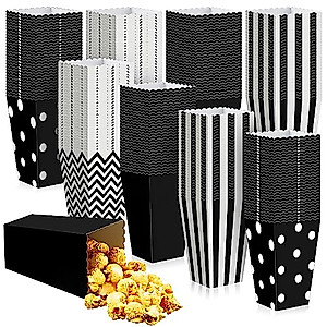 Chuangdi 200 Pcs Popcorn Boxes for Party Mini Paper Popcorn Boxes Black and White Treat Boxes Disposable Popcorn Containers Small Popcorn Holder for Birthday Holiday Decoration, 2 x 2.8 x 4.5 Inch