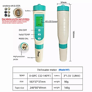 Divolight 7 in 1 Water Quality Tester Pen Meter for Pools, Drinking Water Aquariums hydroponic Cooking Tester Measure Water by 7 parameters: PH/TDS/EC/ORP/S.G/Water Salinity/Temp
