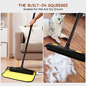 DoogePiit Rubber Broom for Pet Hair Remover,Carpet Rake-Rubber Broom with Squeegee, Portable Detailing Lint Remover Brush, Pet Hair Removal Tool for Carpet, Hardwood Floor, Tile, Window