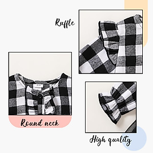 YOUNGER TREE Toddler Kids Girls Clothes Christmas Dress Ruffle Red Plaid Black Mesh Skirt Outfits Overall Fall Winter (3-4T, Black White Plaid mesh Dress)