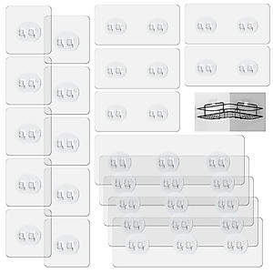 Qianyu 20Pcs Shower Caddy Adhesive Replacement No Drilling Shower Shelves Hooks Waterproof Shower Organizer Strip Transparent Strong Hanging Wall Pad for Bathroom Storage Soap Holder Kitchen Rack