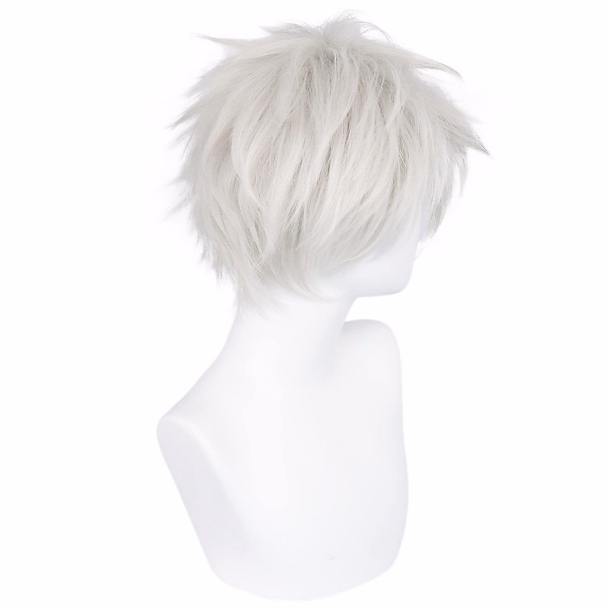 ANOGOL Hair Cap+ Short White Wig for Men Silver White Men's Cosplay Wig Short Silver Mixed White Anime Wigs with Bangs Ivory Hair Straight Fluffy Silvery Halloween Wigs Christmas Party Costume
