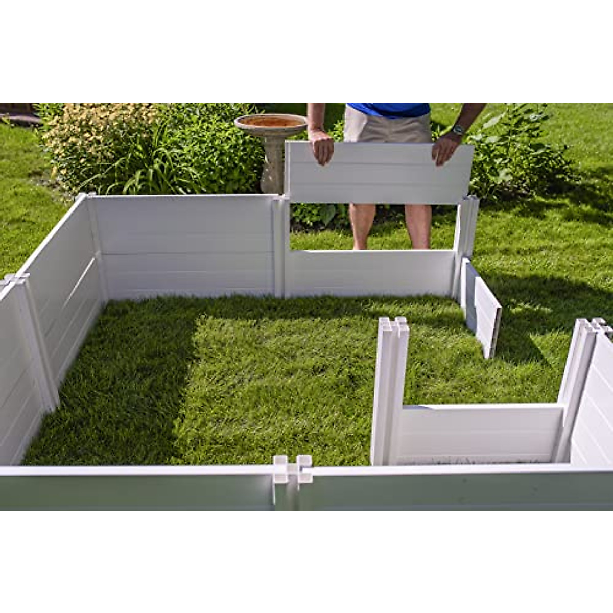 Vita Classic 6 Foot x 6 Foot x 22 inch White Vinyl Keyhole Garden with Composting Basket, BPA, Pthalate Free, VT17107